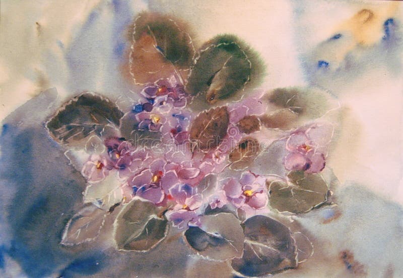 Painting Violets in Watercolor Stock Illustration - Illustration of ...