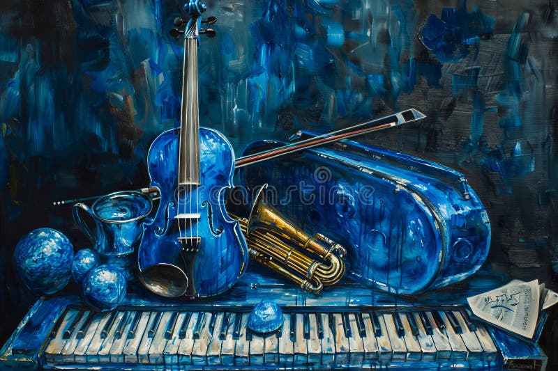 A Painting of a Violin, Piano and Other Musical Instruments Stock Photo ...