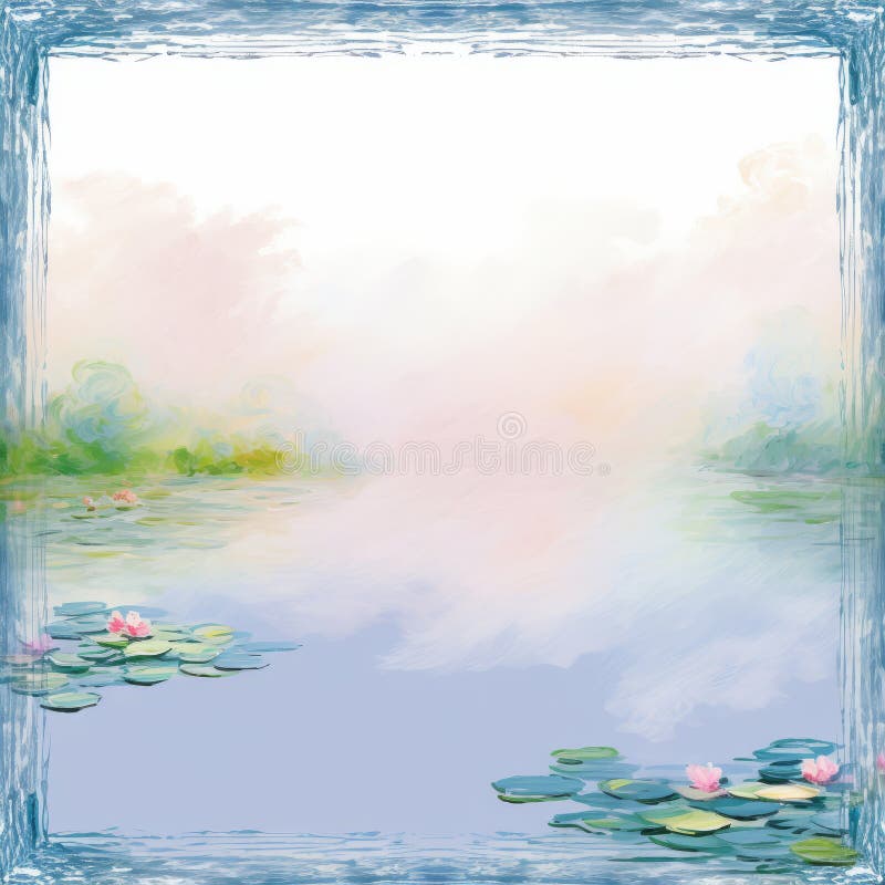 A Painting of Water Lilies in a Blue Frame Stock Illustration ...