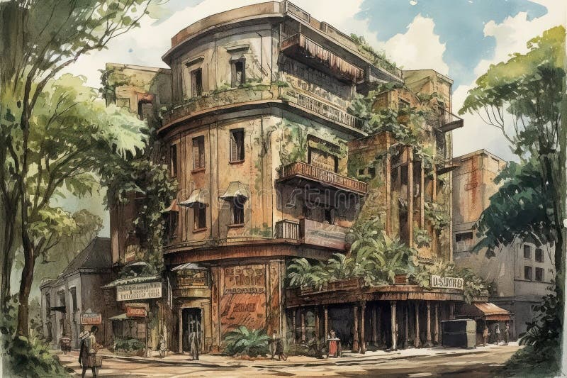 Painting of a Watercolor Drawing of the Amazon Theater. Stock ...