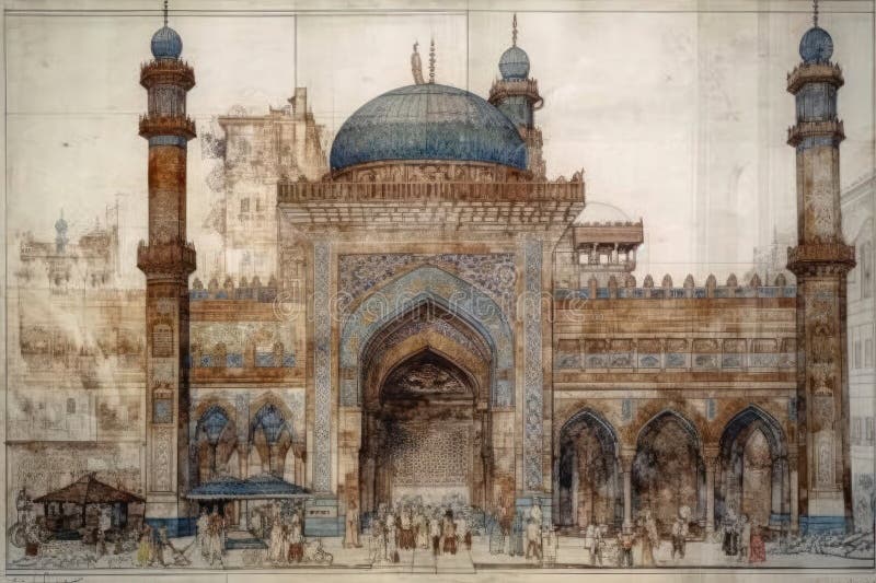 Painting from a Watercolor Drawing of the Great Mosque of Djenne. Stock ...