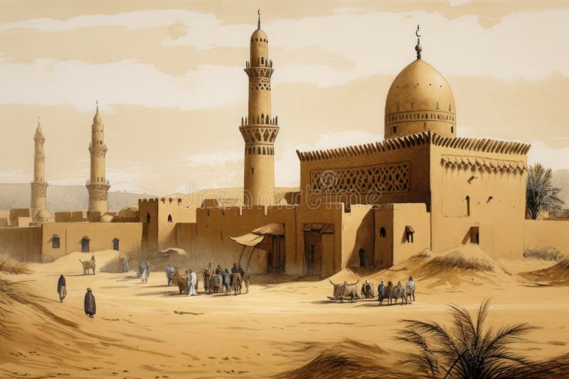 Painting from a Watercolor Drawing of the Great Mosque of Djenne. Stock ...