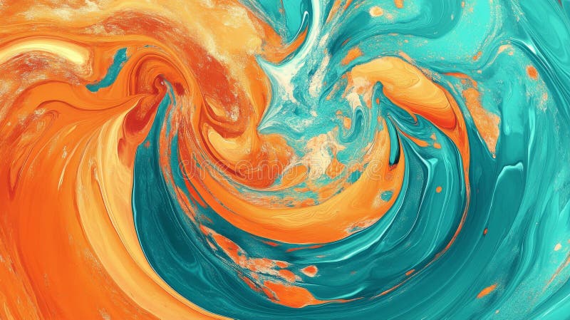A Painting of a Wave with a Blue and Orange Swirl Stock Illustration ...