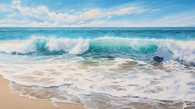 A Painting of a Wave Coming in To the Beach. Generative AI Image. Stock ...