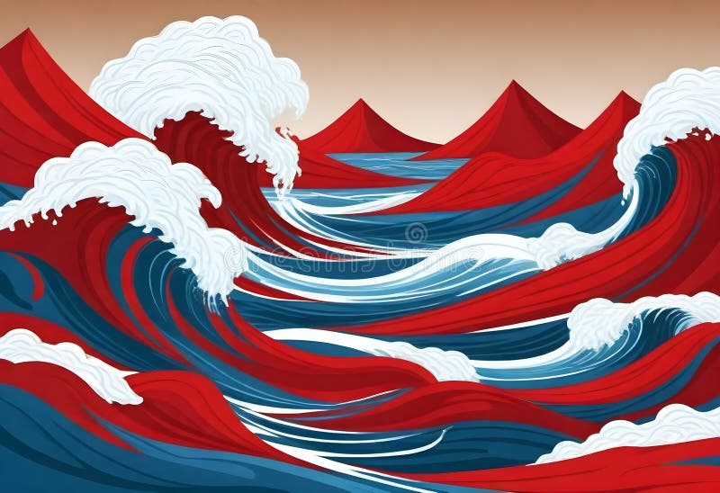 A Painting of a Wave with the Sun Shining on the Water Stock Vector ...