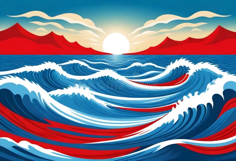 A Painting of a Wave that is about To Crash into the Ocean Stock Vector ...