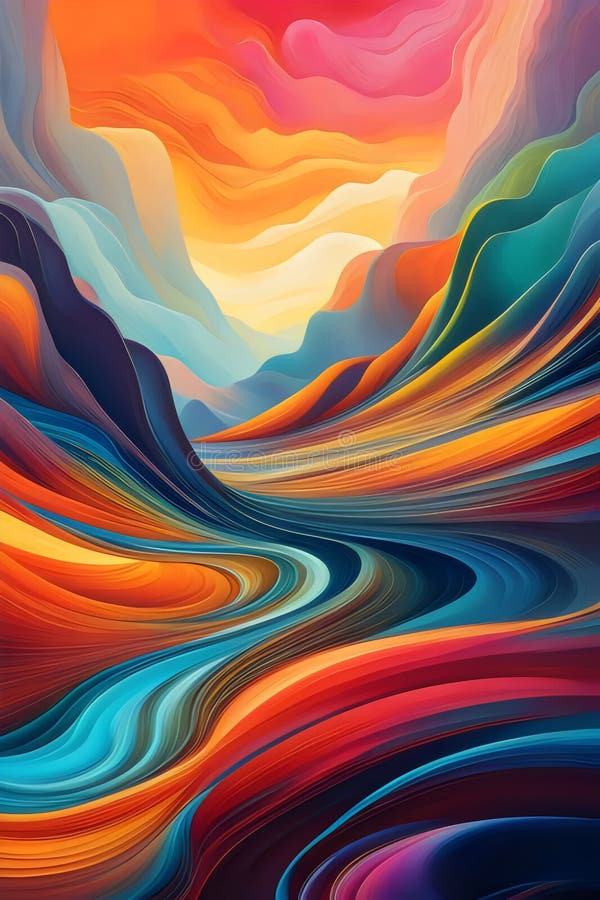Painting of Waves with the Colors of Sunset Stock Illustration ...