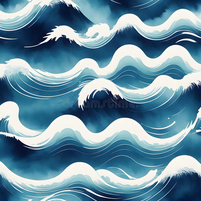 A Painting of Waves on a Dark Blue Background, Ocean Pattern, Sea Waves ...