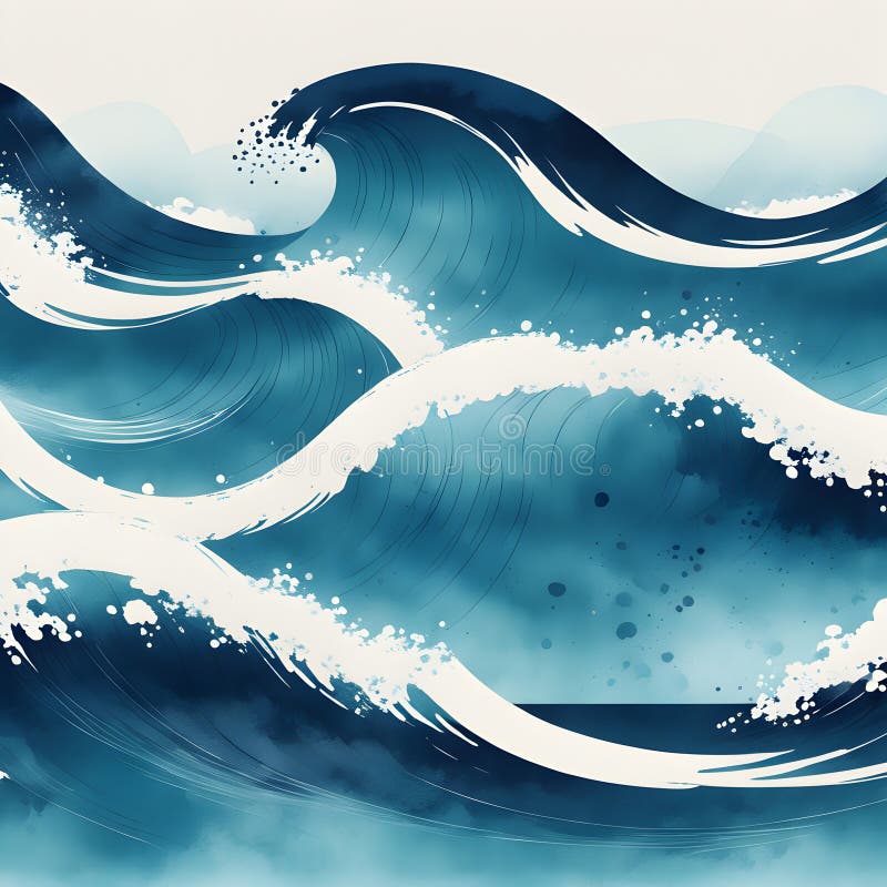 A Painting of Waves on a Dark Blue Background, Ocean Pattern, Sea Waves ...