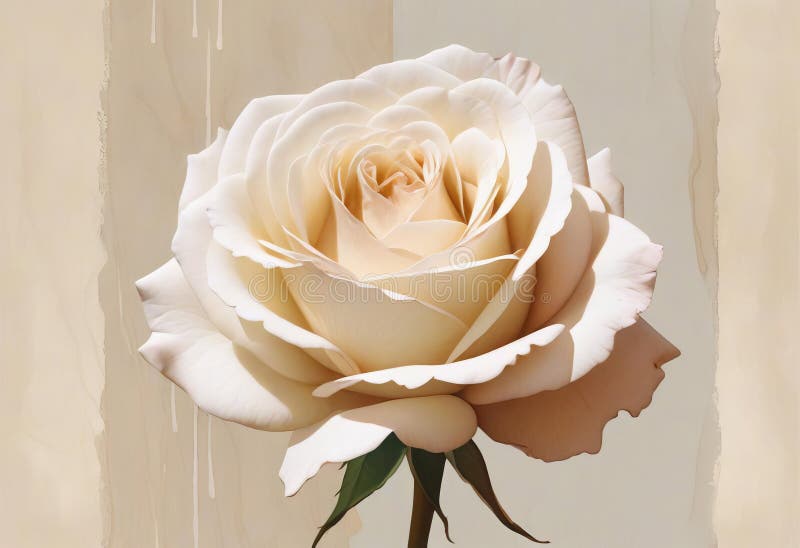 A Painting of a White, Beige Rose Stock Illustration - Illustration of ...
