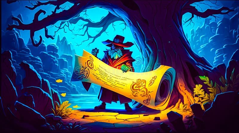 Painting of Wizard Holding Scroll in Front of Large Tree. Generative AI ...
