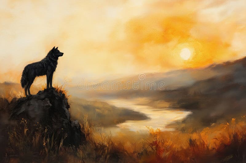 Painting of a Wolf at Autumn Stock Illustration - Illustration of ...