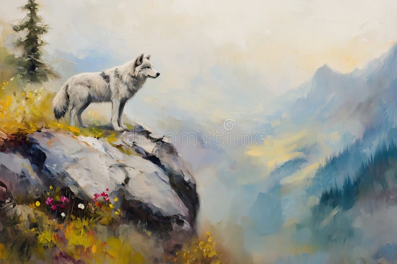 Painting of a Wolf at Autumn Stock Illustration - Illustration of ...
