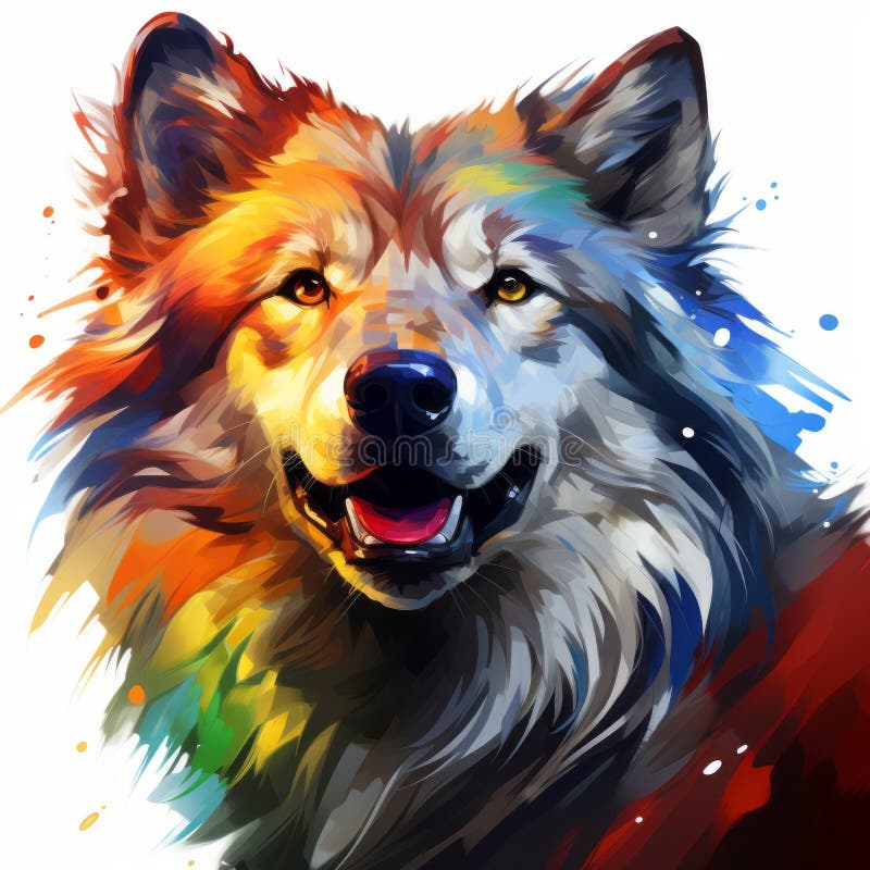 A Painting of a Wolf with Bright Colors Stock Image - Image of nature ...
