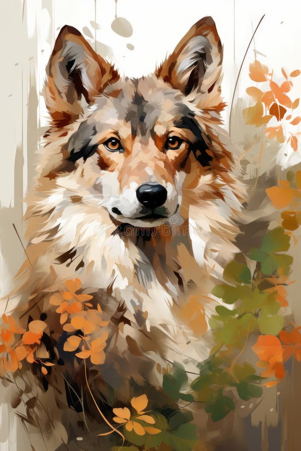 A Painting of a Wolf in the Fall, AI Stock Illustration - Illustration ...