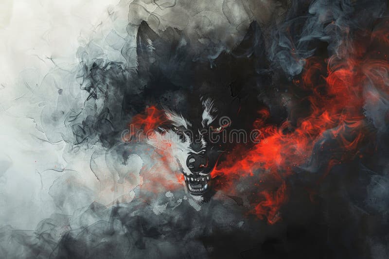 A Painting of a Wolf with Red Smoke Coming Out of Its Mouth. Suitable ...