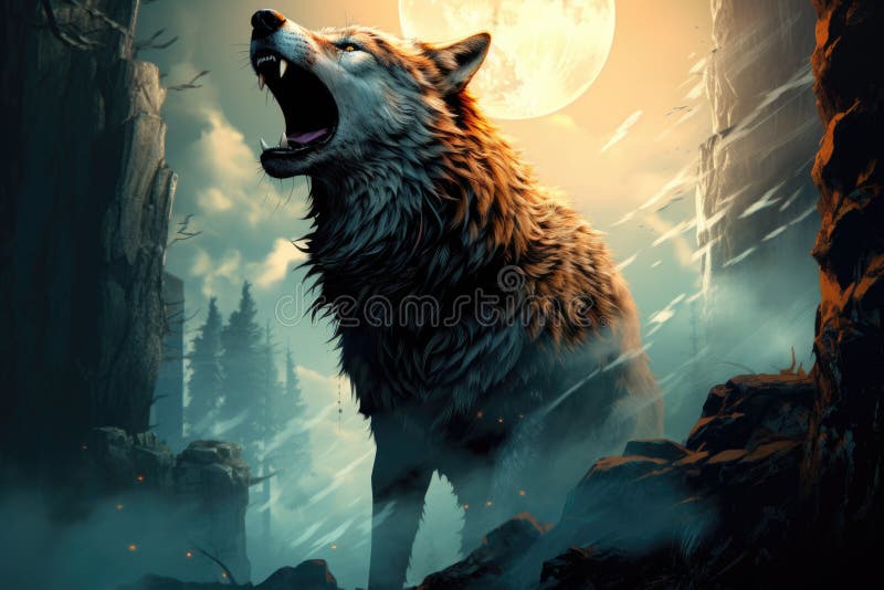 A Painting of a Wolf Roaring at the Moon Stock Illustration ...