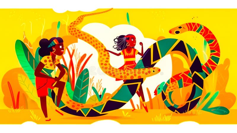 Painting of Woman with Snake in Her Hand and Another Woman with Snake ...