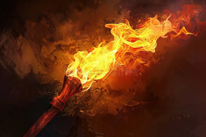 Painting of a Wooden Torch Fire. Generative AI. Stock Illustration ...