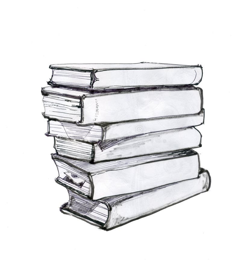 Stack of Books, Ink Drawing. Place for an Inscription. Stock ...