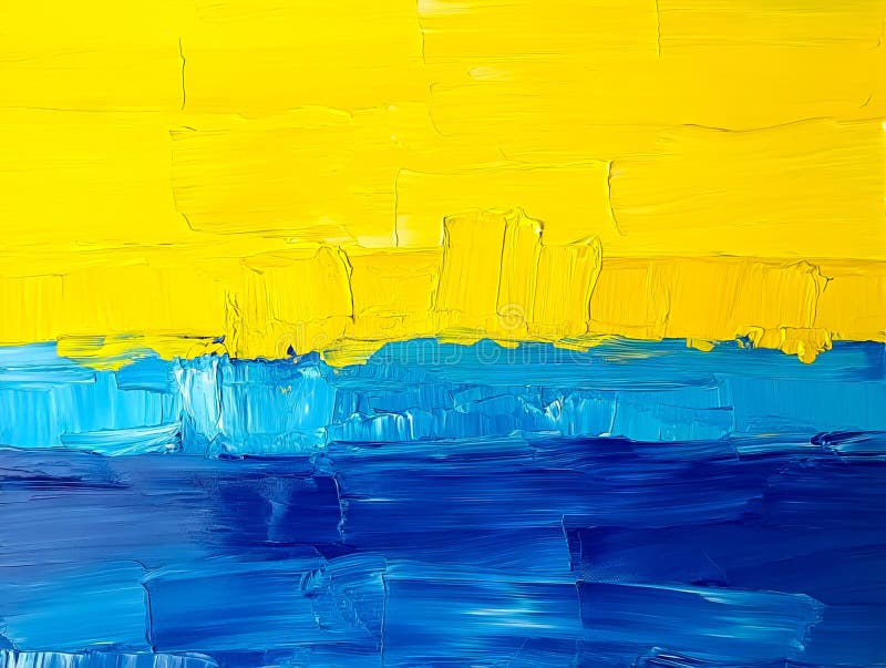 A Painting of a Yellow and Blue Landscape with a Yellow Sky Stock Image ...