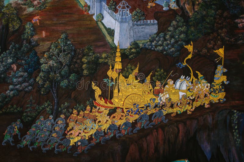 The Paintings of the Ramayana in Thailand Palace . Stock Image - Image ...