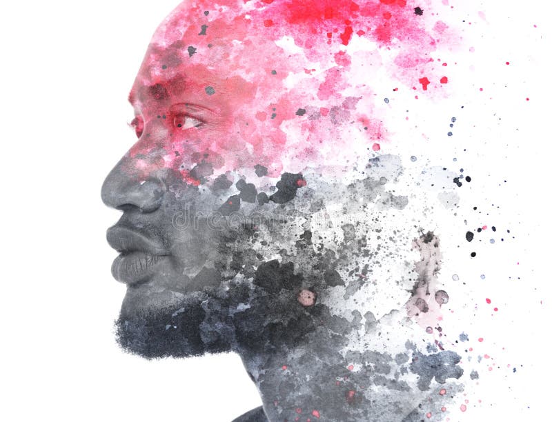 Paintography. a Portrait of a Man Combined with Ink Splashes. Stock ...