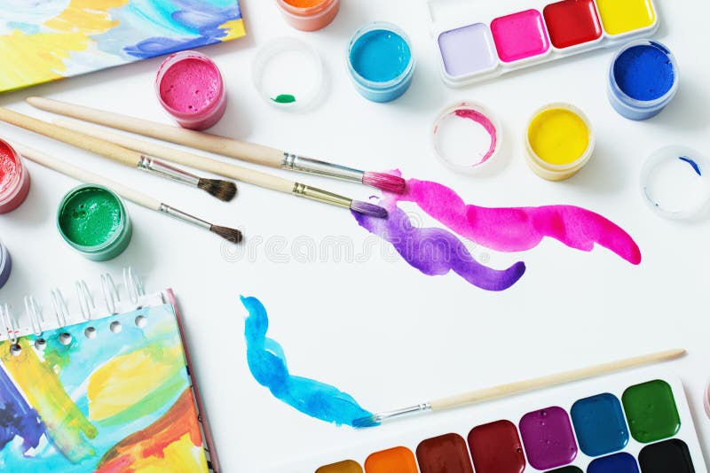 Paints and Brushes on Paper Stock Image - Image of canvas, brash: 144643917