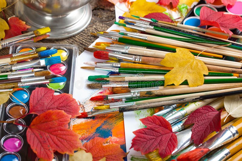 Paints and brushes stock image. Image of closeup, artist - 62725293