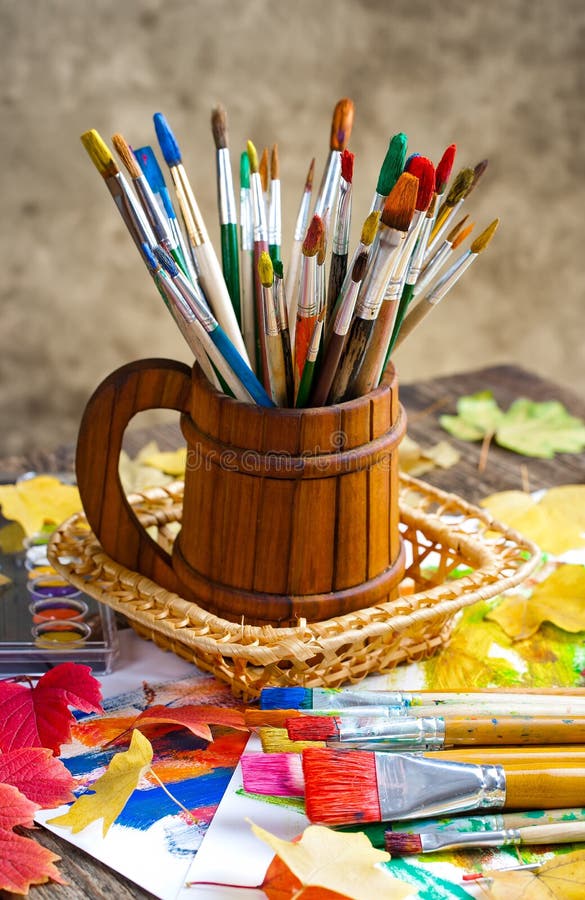 Paints and brushes stock image. Image of craft, color - 62725479