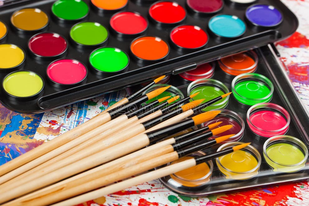 Paints and brushes stock image. Image of blue, closeup - 65116019