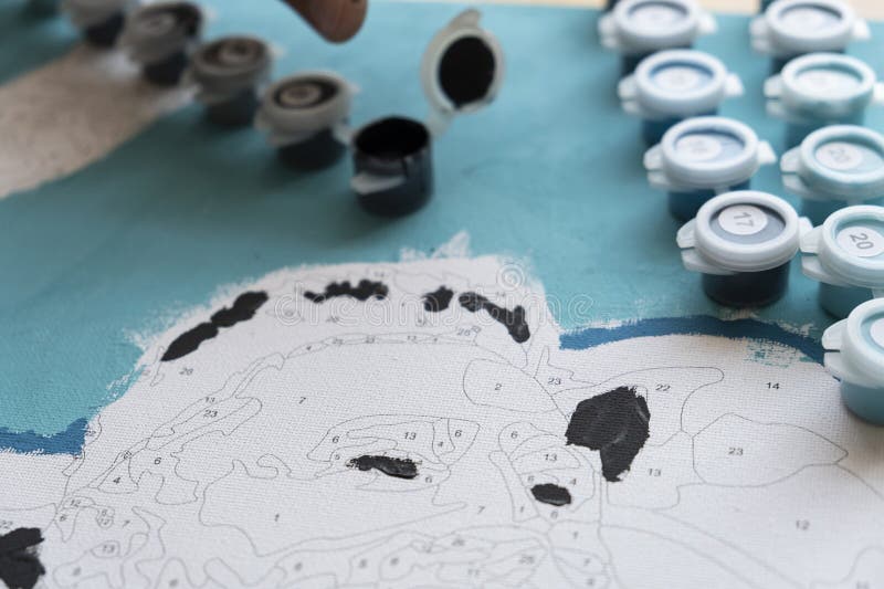 Paints for Drawing by Numbers in Blue and Turquoise Tones Stock Photo ...