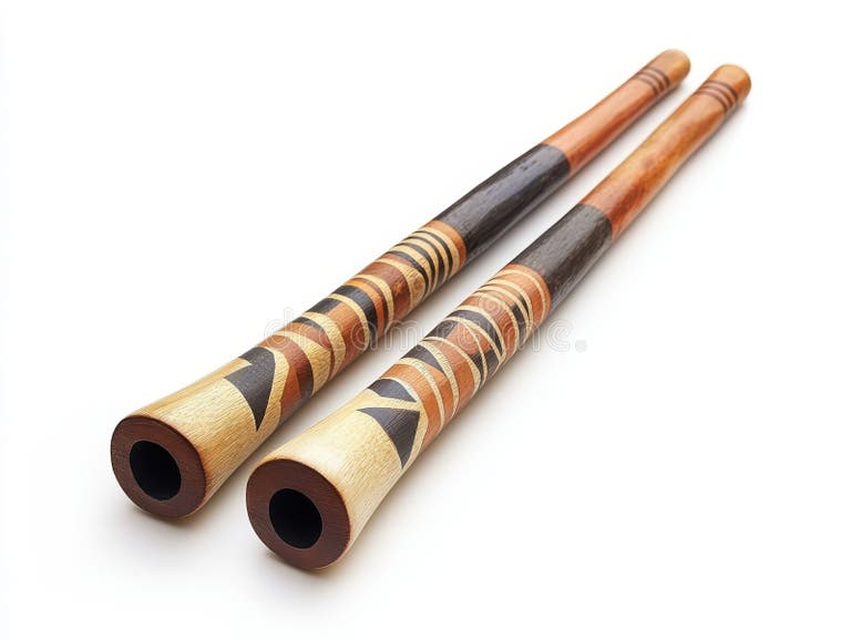 Pair of Aboriginal Didgeridoos with Intricate Brown Black and Beige ...
