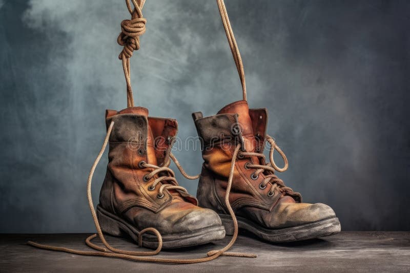 A Pair of Aged Leather Boots Hanging by Laces Stock Illustration ...