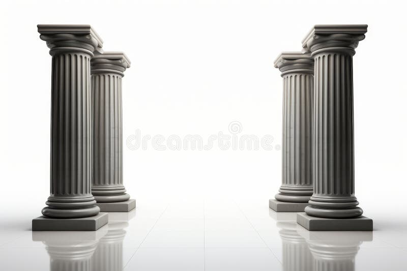 Pair of Ancient Roman Columns Set Against Plain White Background for ...