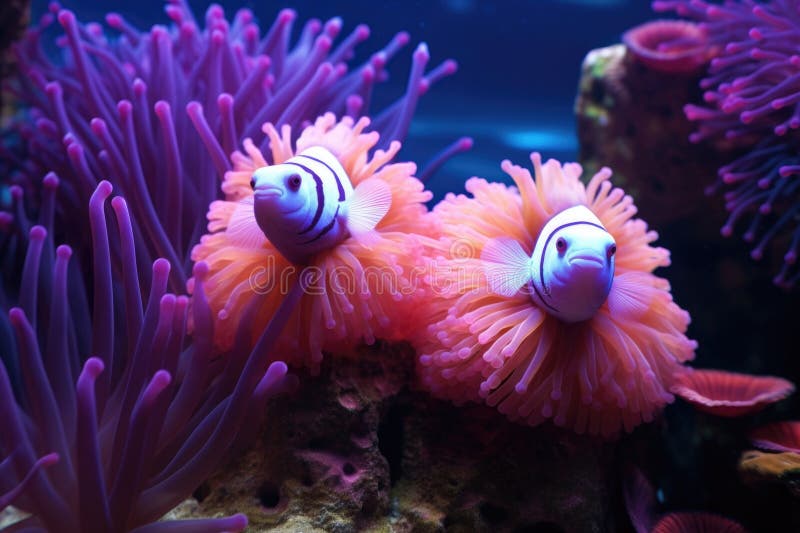 A Pair of Anemonefish Protecting Their Anemone Home Stock Photo - Image ...