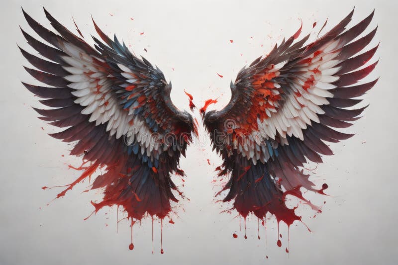 A Pair of Angel Wings with Blood Splatter for Mockup Stock Illustration ...