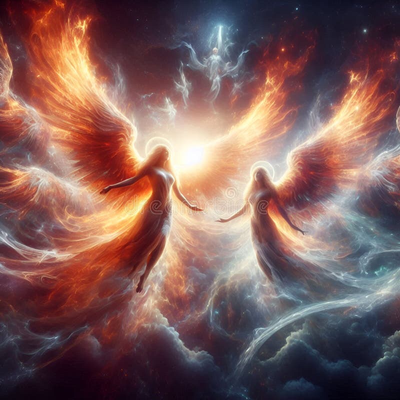 Radiant Duo: the Angels of Fire and Grace Stock Illustration ...