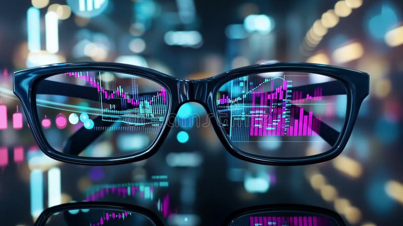 A Pair of Augmented Reality Glasses Reflecting Fluctuating Financial ...