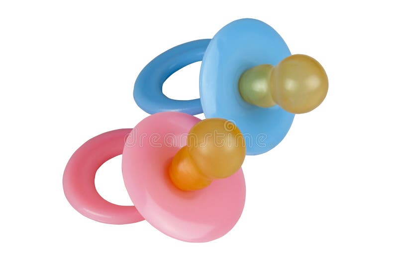 Pair of Baby Pacifiers in Blue and Pink Stock Photo - Image of white ...