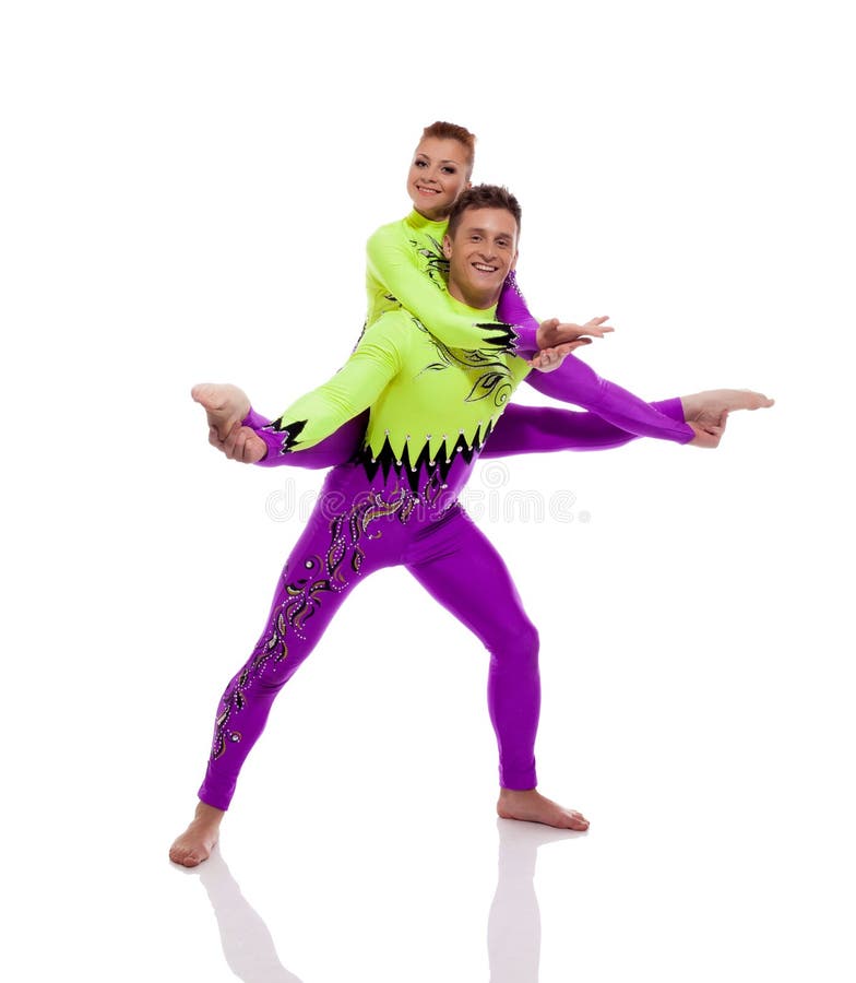 Pair of Beautiful Acrobats Performing in Studio Stock Image - Image of ...
