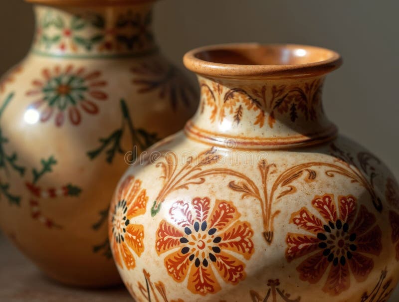 Pair of Beautiful Decorative Ceramic Vases with Floral Patterns Stock ...