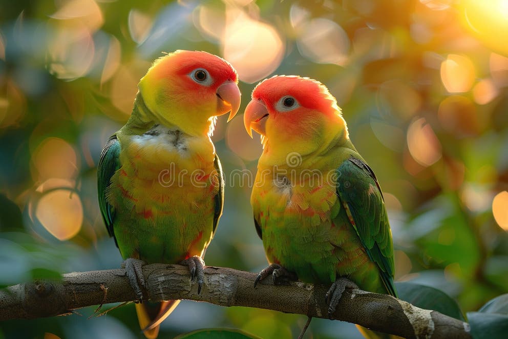 Pair of Beautiful Parrots on a Tree Branch. Generative AI Stock ...