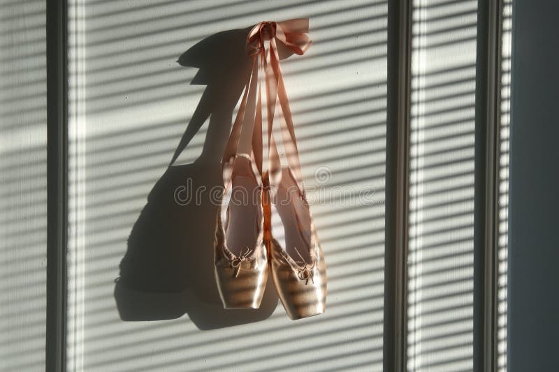 Pair of Beautiful Pointe Shoes Hanging on White Wall Stock Photo ...