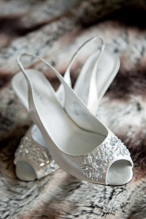 Pair of Beautiful White High Heels for a Wedding Stock Image - Image of ...
