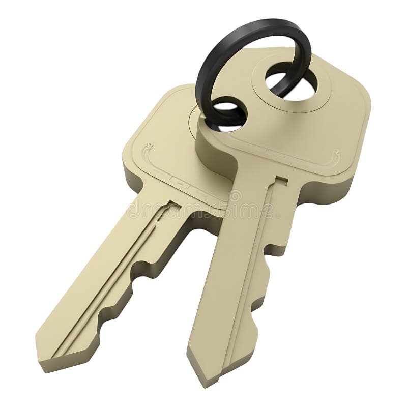 Two Beige Keys on White Background 3D Render Stock Illustration ...
