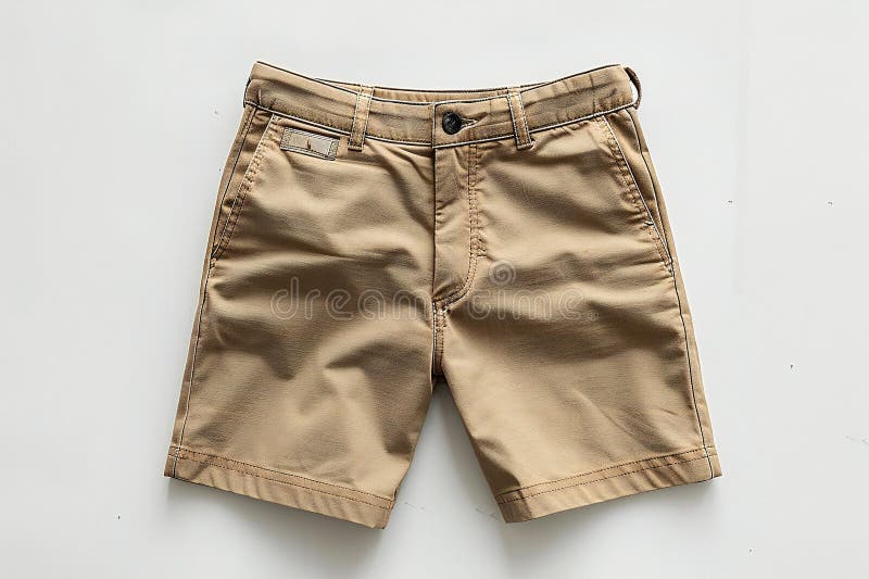 A Pair of Beige Shorts with an Americanstyle Cut, Solid Color Fabric ...