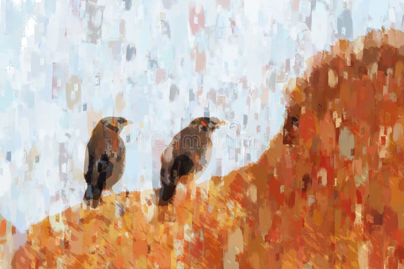 Pair of Birds on Branch Digital Painting by Brushing Stock Image ...