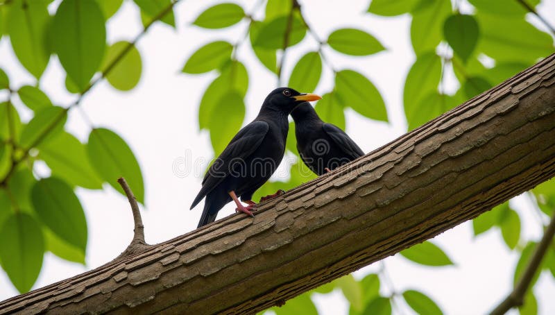 A Pair of Birds with One Leaning on an Extended Branch Stock ...