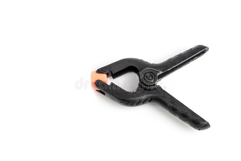 Pair of Black Clamp with Orange Plastic Jaws, Isolated Over the White ...